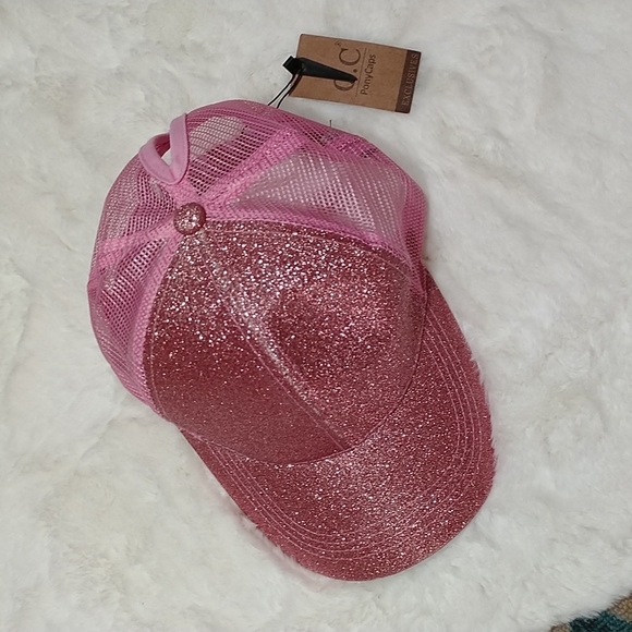 CC Boutique | Accessories | New Pink Sparkly Glitter Mesh Baseball Hat ...